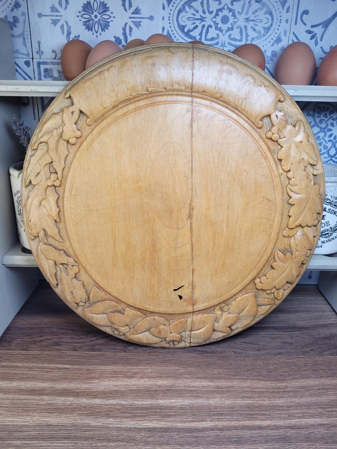 Victorian Carved Treen Breadboard Waste Not, Ivy, Hazlenut and Holly ...