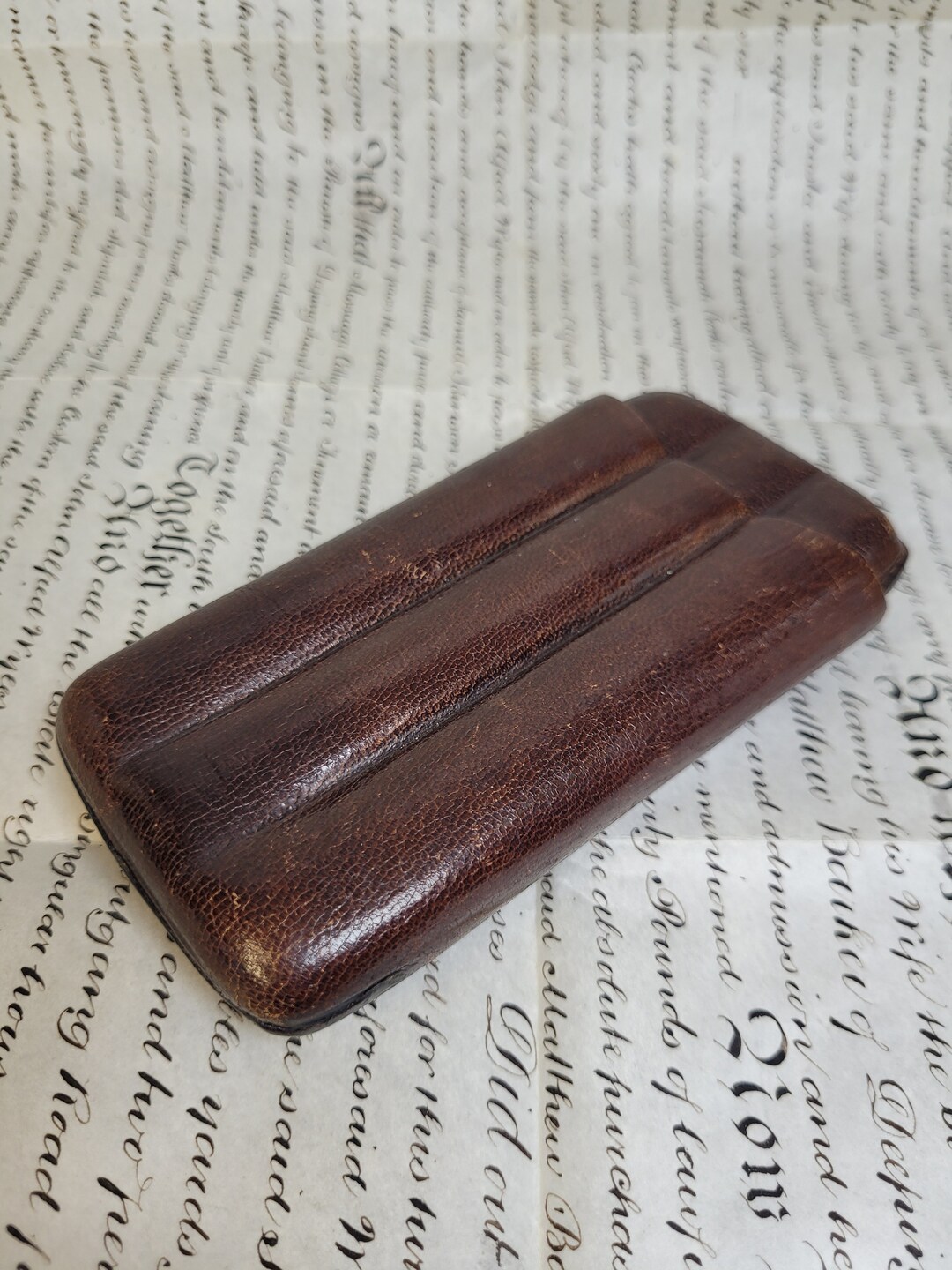 Vintage 3 Fluted Leather Cigar Case, Vintage Smoking Accessories, Gift ...