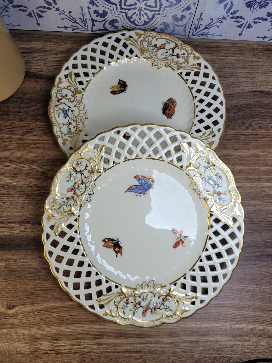 Stunning Pair of Antique Minton Plates With Handpainted Butterfly and ...