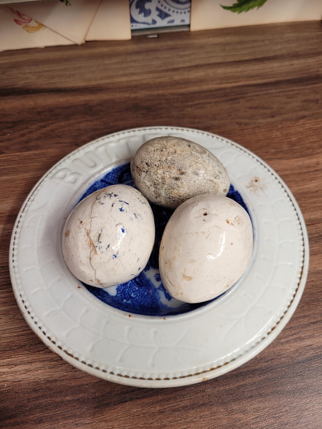 Trio of Antique Stoneware Dummy Eggs, Brooding Eggs, Antique Kitchen ...