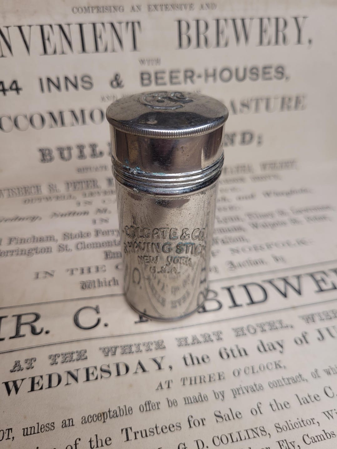 Antique Colgate & Co. Shaving Stick Tin, Nickel Plated Over Brass ...