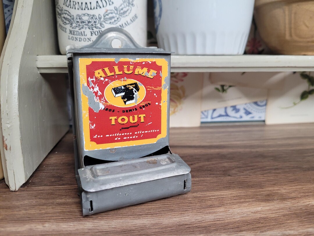 Vintage French Tin Matchbox, Rustic Kitchen Décor, French Allume Tout ...