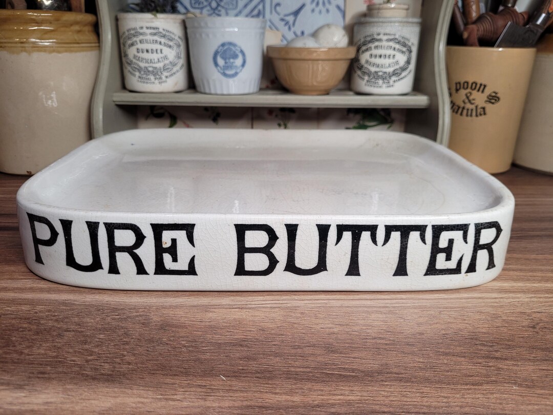 Antique White Ironstone Pure Butter Slab, Grocers Shop Advertising ...