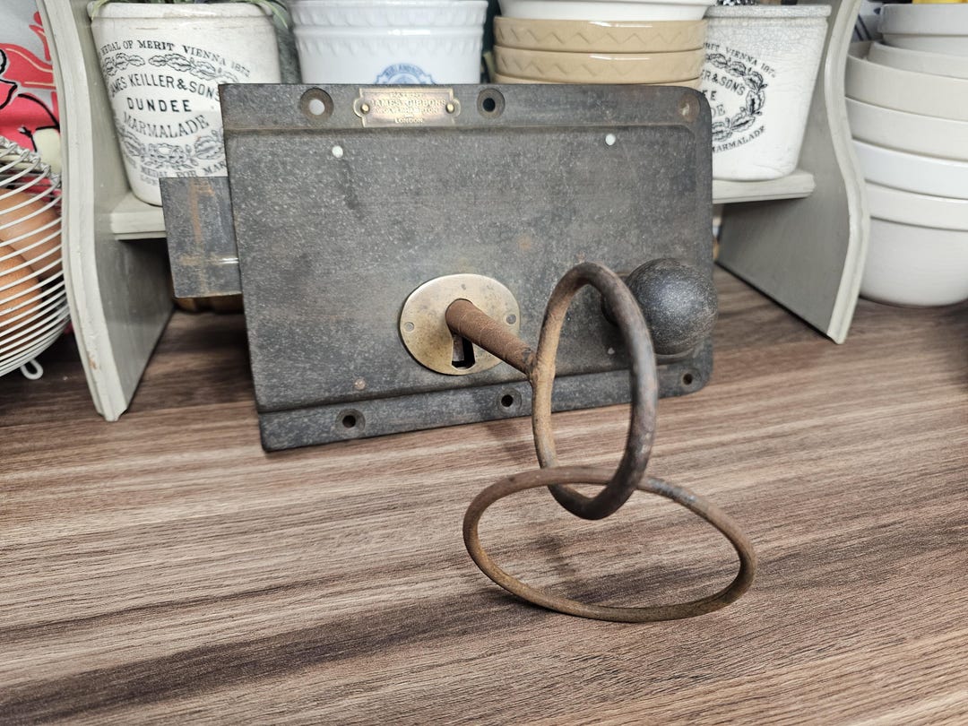 Victorian Cast Iron Rim Lock With Key, Antique Lock and Key, Oversized ...