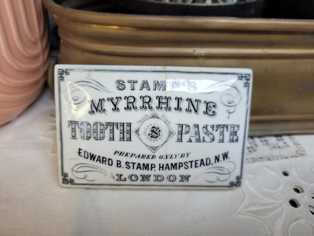 English Victorian Stamps Myrrhine Tooth Paste Pot Lid, 1880 Antique ...