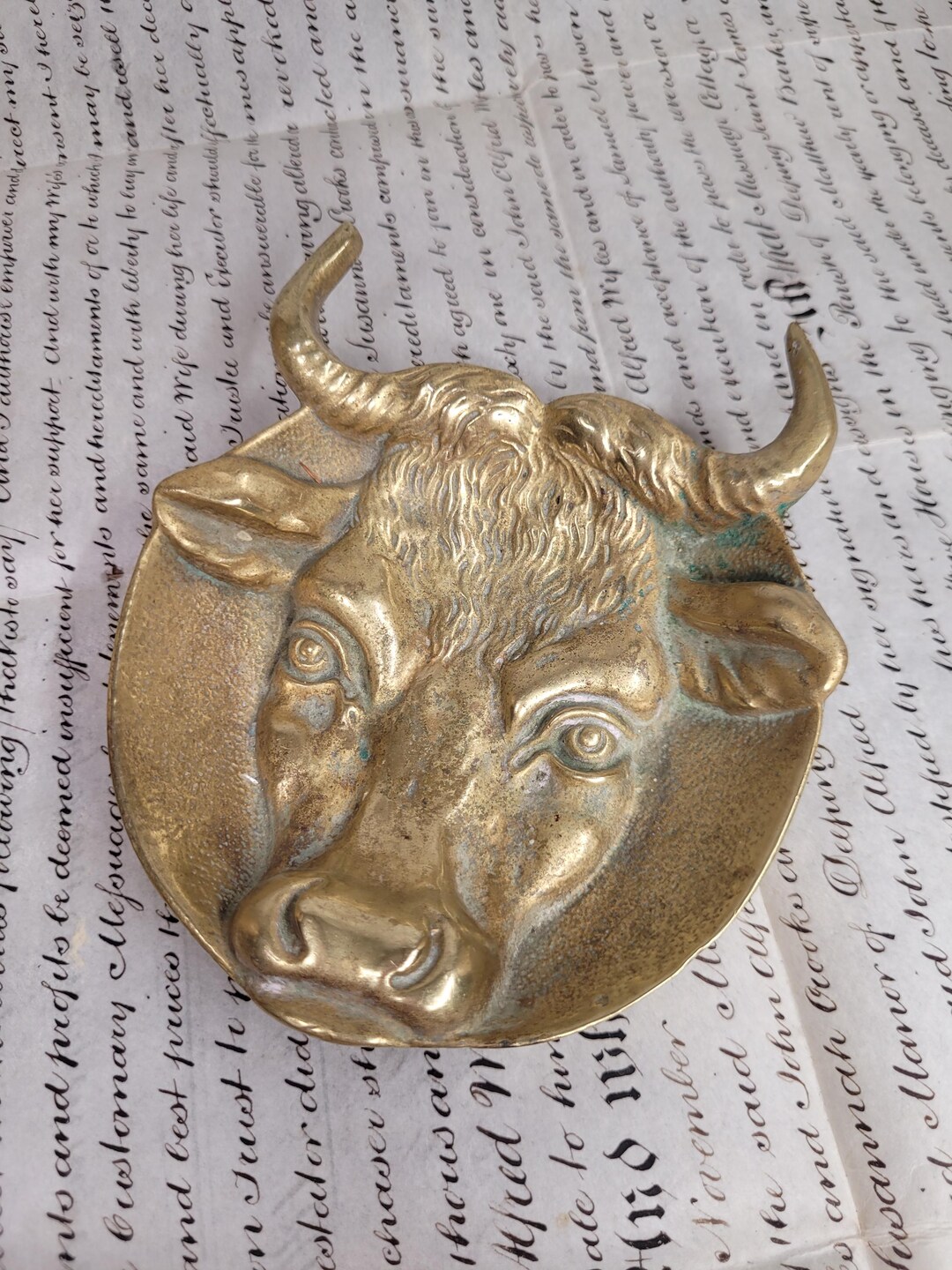 Vintage Brass Bulls Head Calling Card Tray, Brass Trinket Dish ...