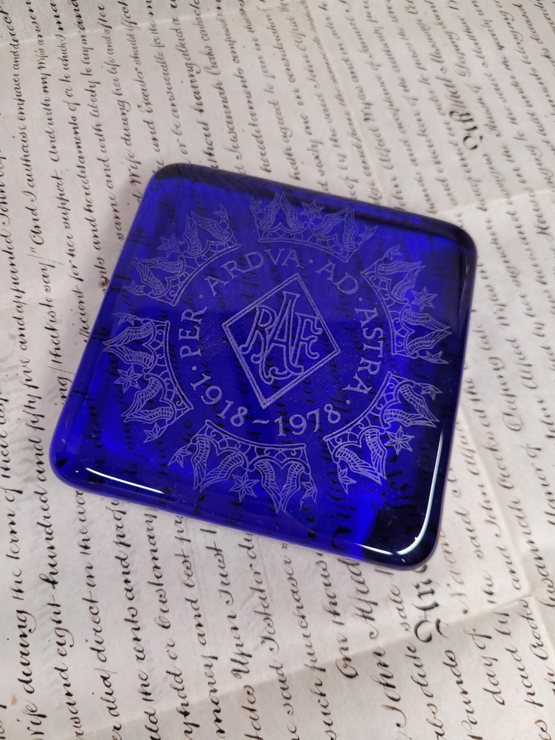 Vintage Military RAF Cobalt Blue Commemorative Paperweight, Vintage RAF ...