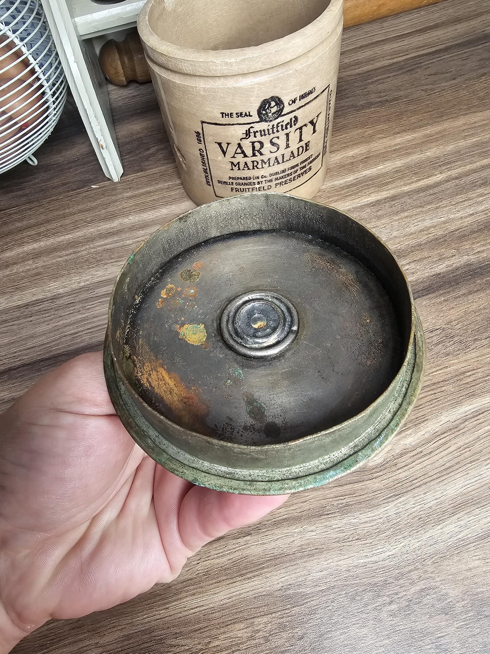 Antique Irish Fruitfield Varsity Marmalade Ironstone Crock Pot, Utensil ...