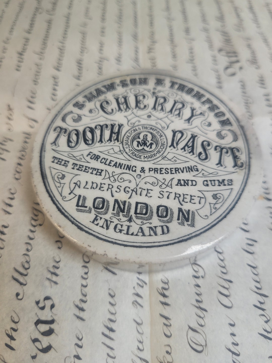 Antique White Ironstone Cherry Toothpaste Pot Lid, Antique Advertising ...