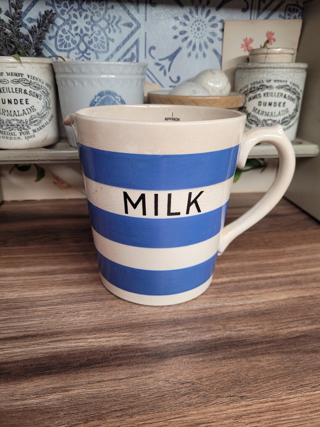Vintage 1950s Kleen Kitchenware Milk Jug, Blue and White Stripes ...