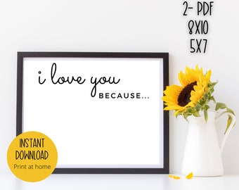 I Love You Because Printable | Etsy