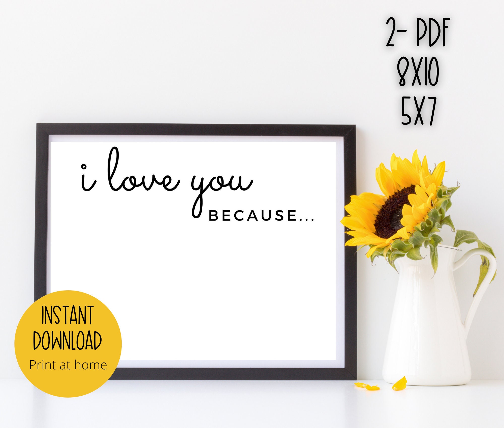 Love Note Printable Sign, I Love You Because, Reasons I Love You, Love ...