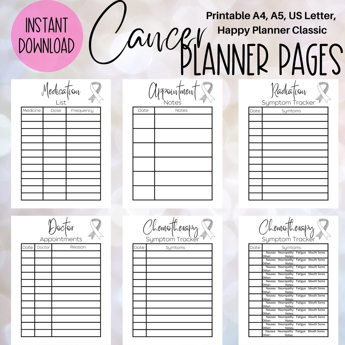 Printable Cancer Planner Bundle, Planner Inserts, Chemo Journal ...