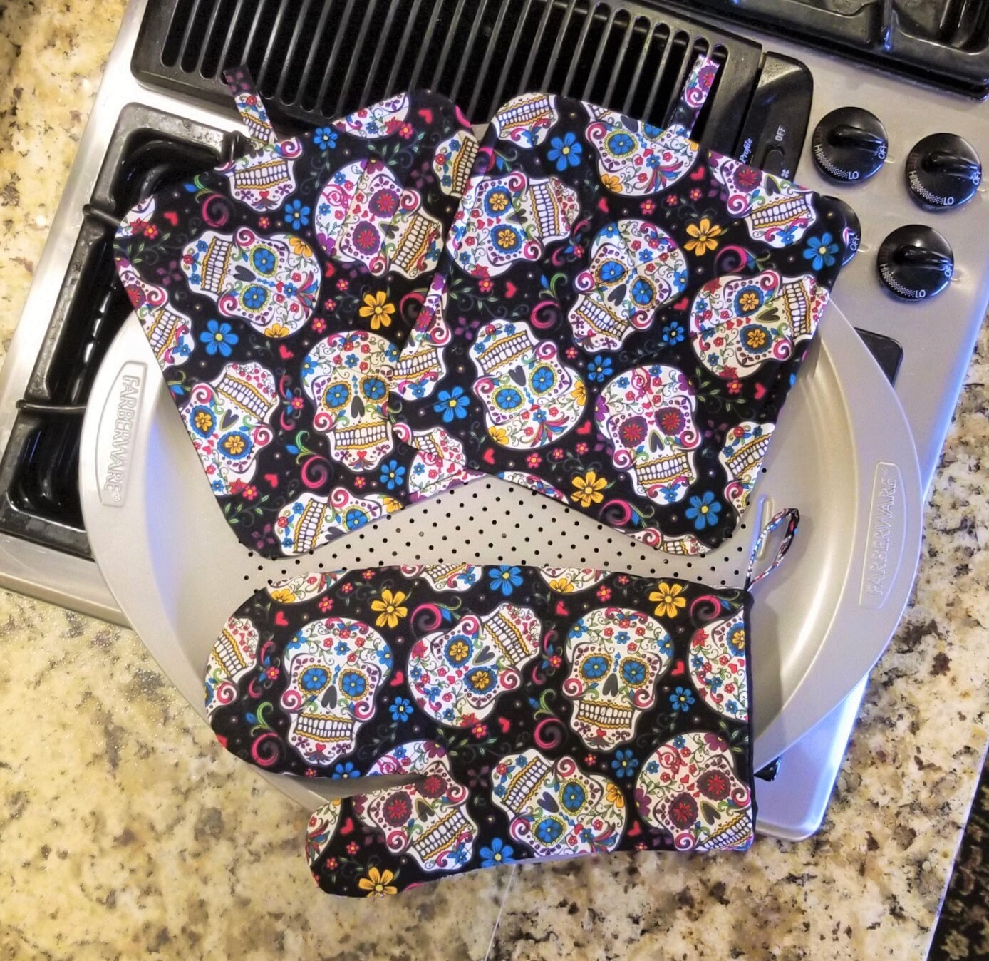 Sugar Skull Square Quilted Pot Holders Set of 2-day of the Dead ...