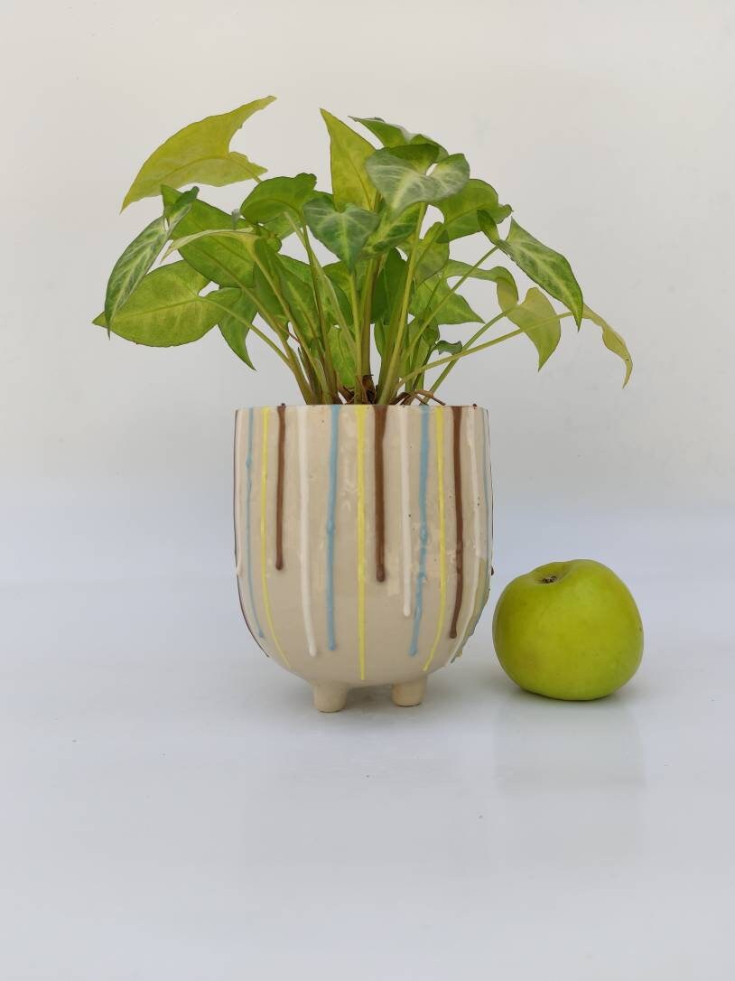 Handmade Ceramic Footed Planter: Drip Colors Succulent Pot - Etsy