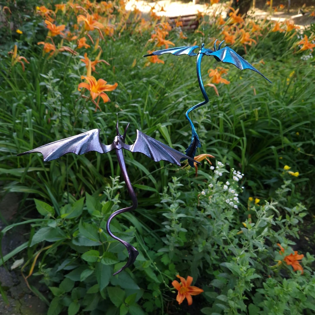 Pair of Iron Dragons Wind Spinners, Dragon Hanging Art, Wind Catcher ...