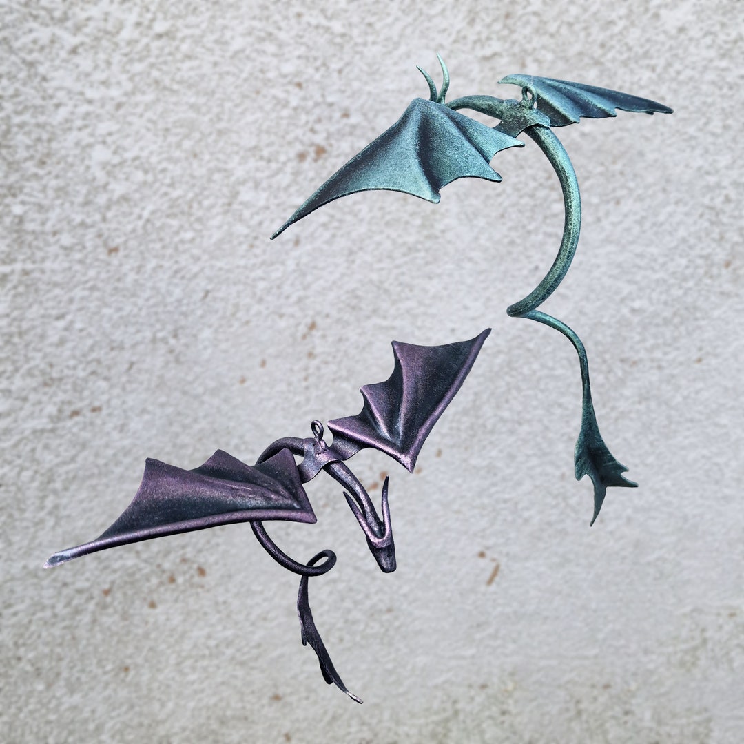 Pair of Iron Dragons Wind Spinners, Dragon Hanging Art, Wind Catcher ...