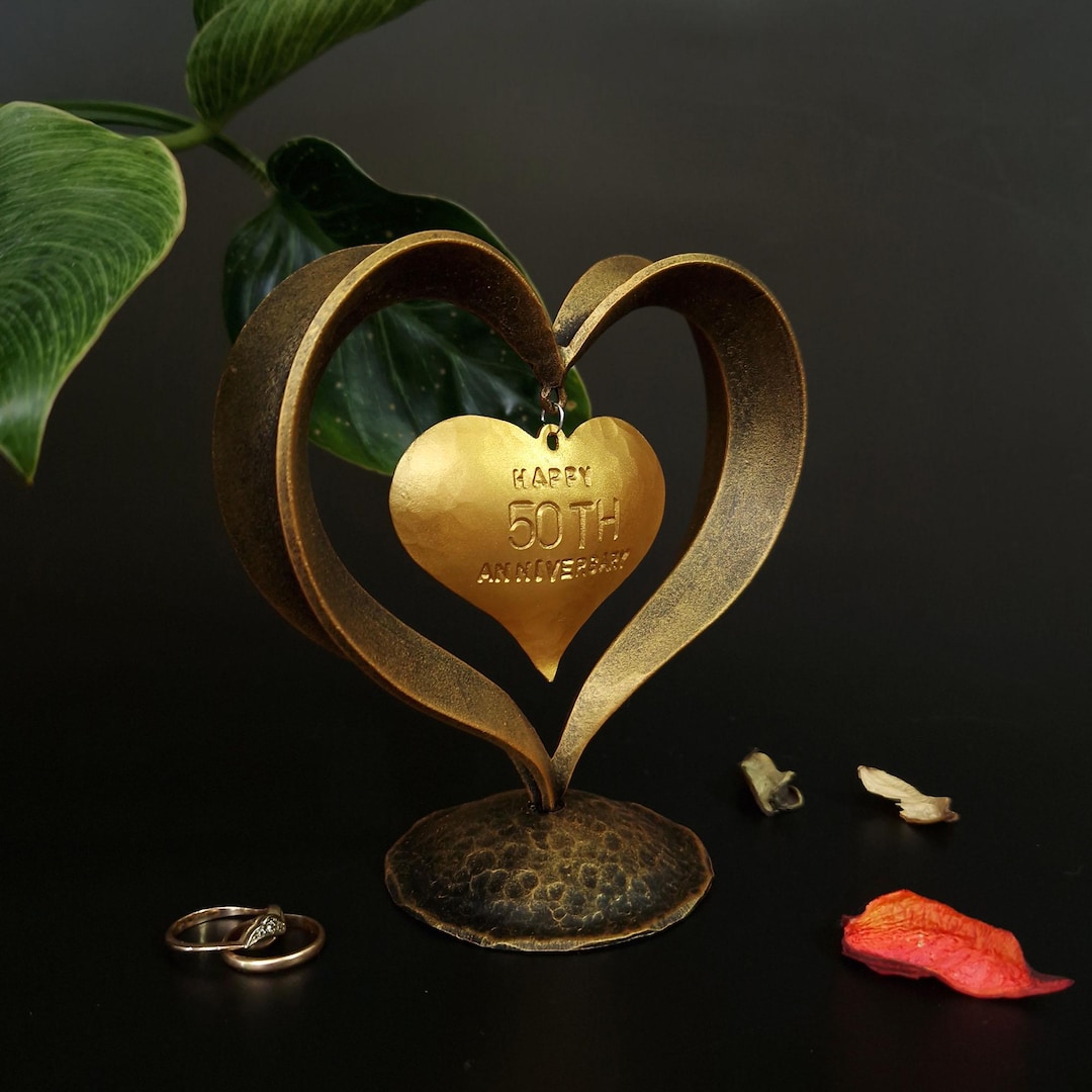 Personalized 50th Golden Anniversary Gift, Forged Golden Heart, 50th Wedding Anniversary Gift ...