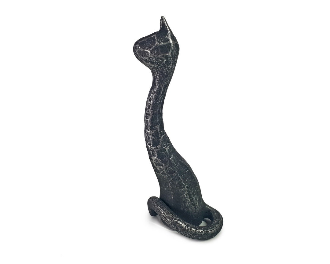 Forged Cat Figurine, Minimalist Metal Cat Sculpture, Handcrafted Iron ...