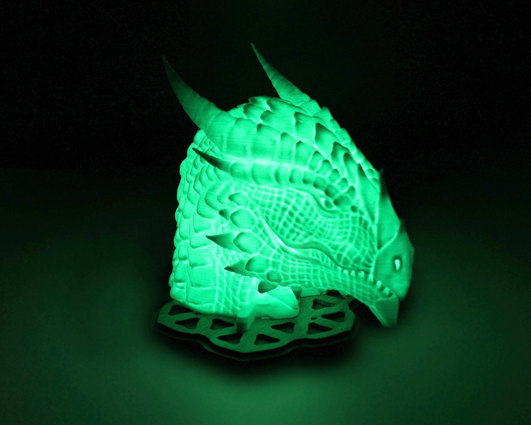 Dragon Head - 3D Printed Accent Lamp, Fantasy, Table Lamp, Novelty Lamp ...