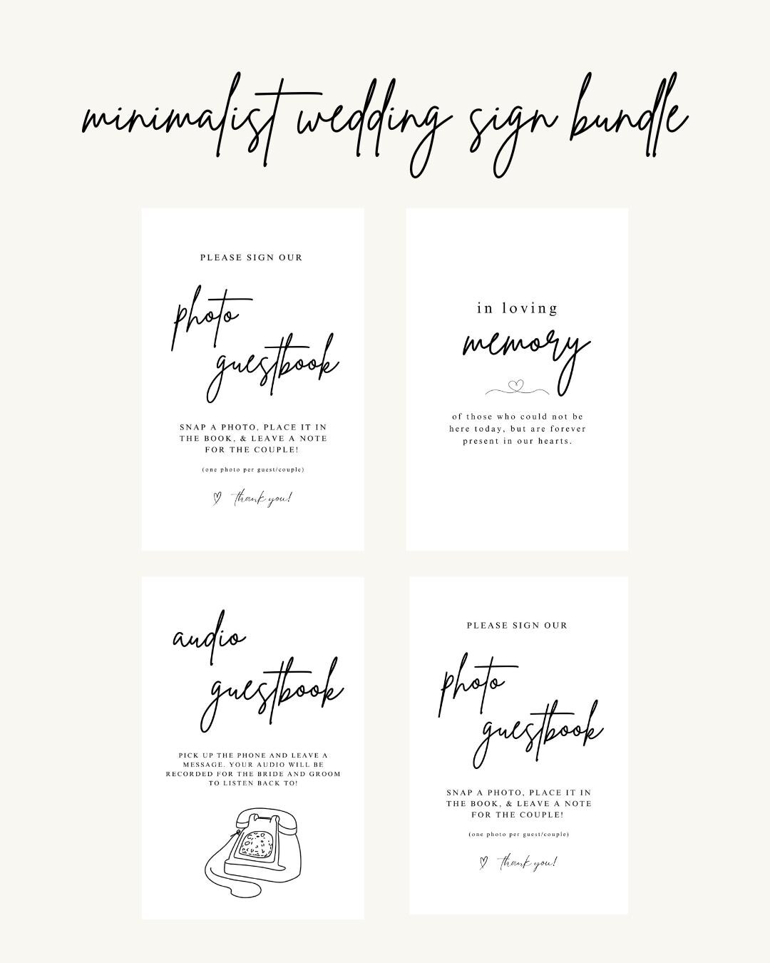 Digital Wedding Sign Bundle, Modern Black and White Wedding Signage ...