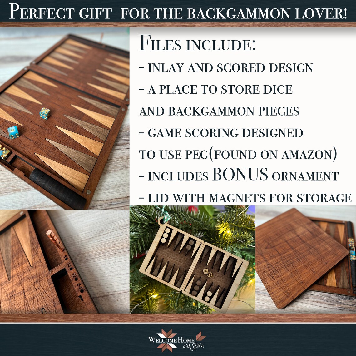 Backgammon Game Laser Cut SVG Design With Ornament - Family Game Night ...