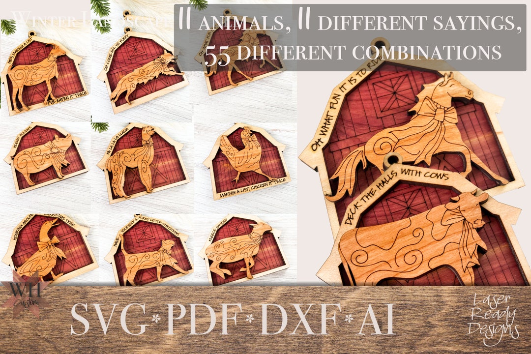 Barnyard Animal Laser Cut File Bundle Pig, Goat, Chicken, Rooster, Cow ...