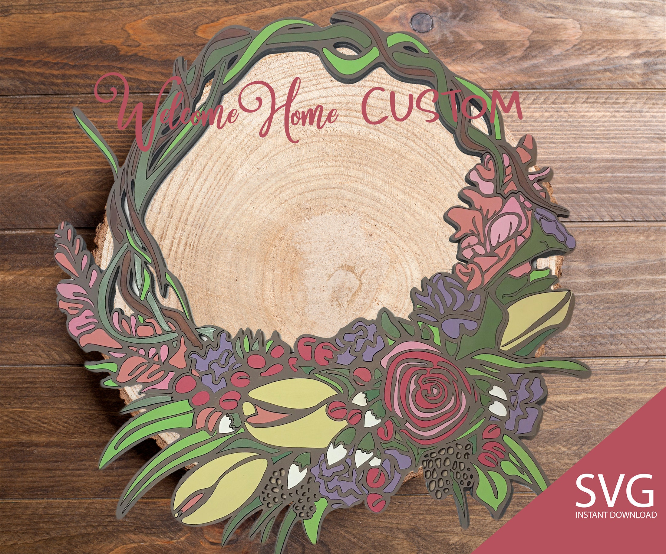 Floral Wreath SVG Laser Cut Files for Glowforge Projects With - Etsy