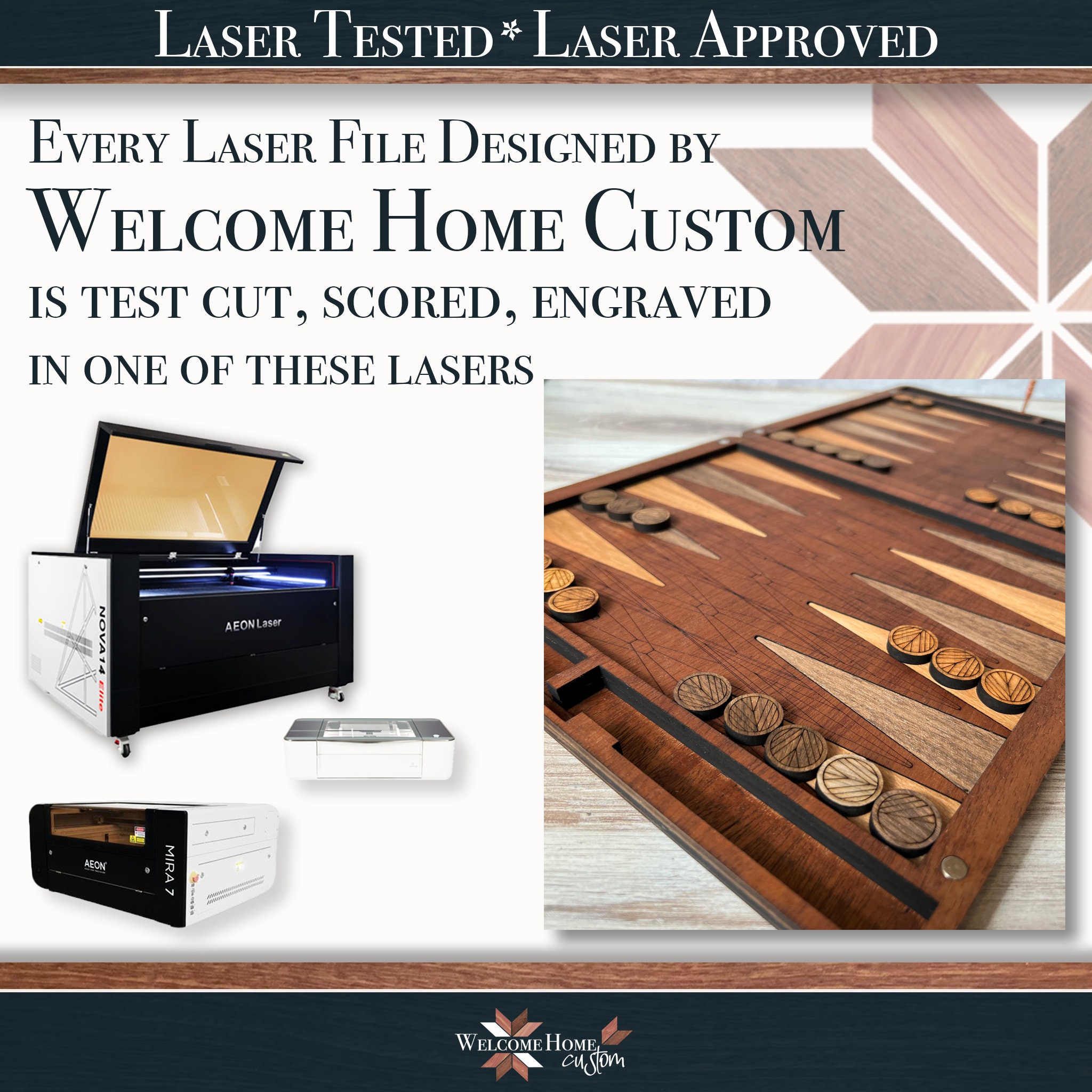 Backgammon Game Laser Cut SVG Design With Ornament - Family Game Night ...