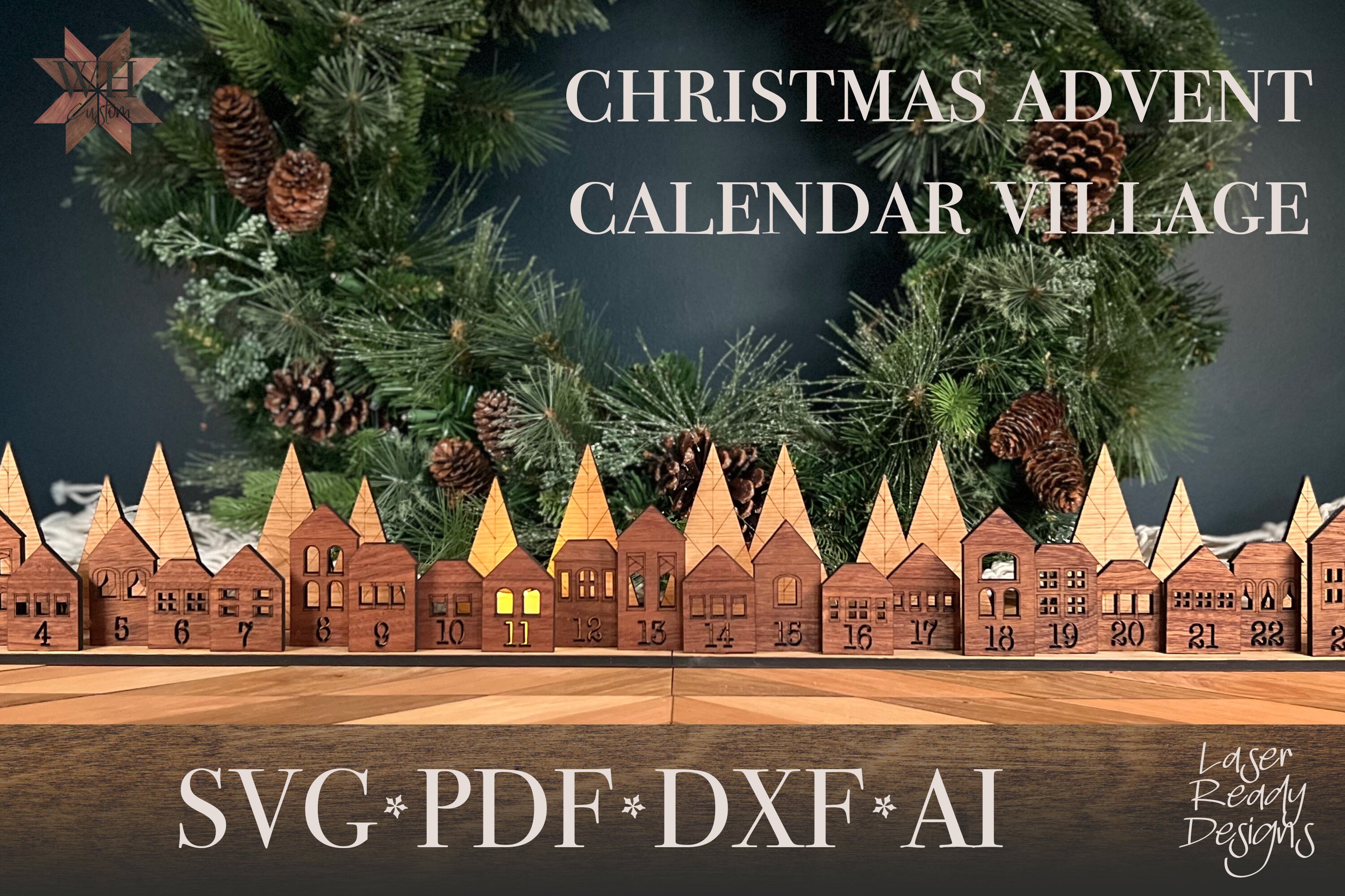 Advent Calendar SVG Laser Cut Files Lighted Village Scene - Etsy UK