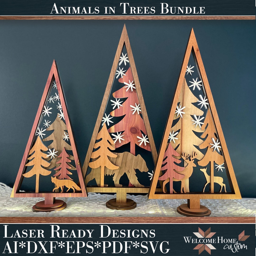 Winter Laser Cut File Design Bundle - Trees With Animals at First Snow ...