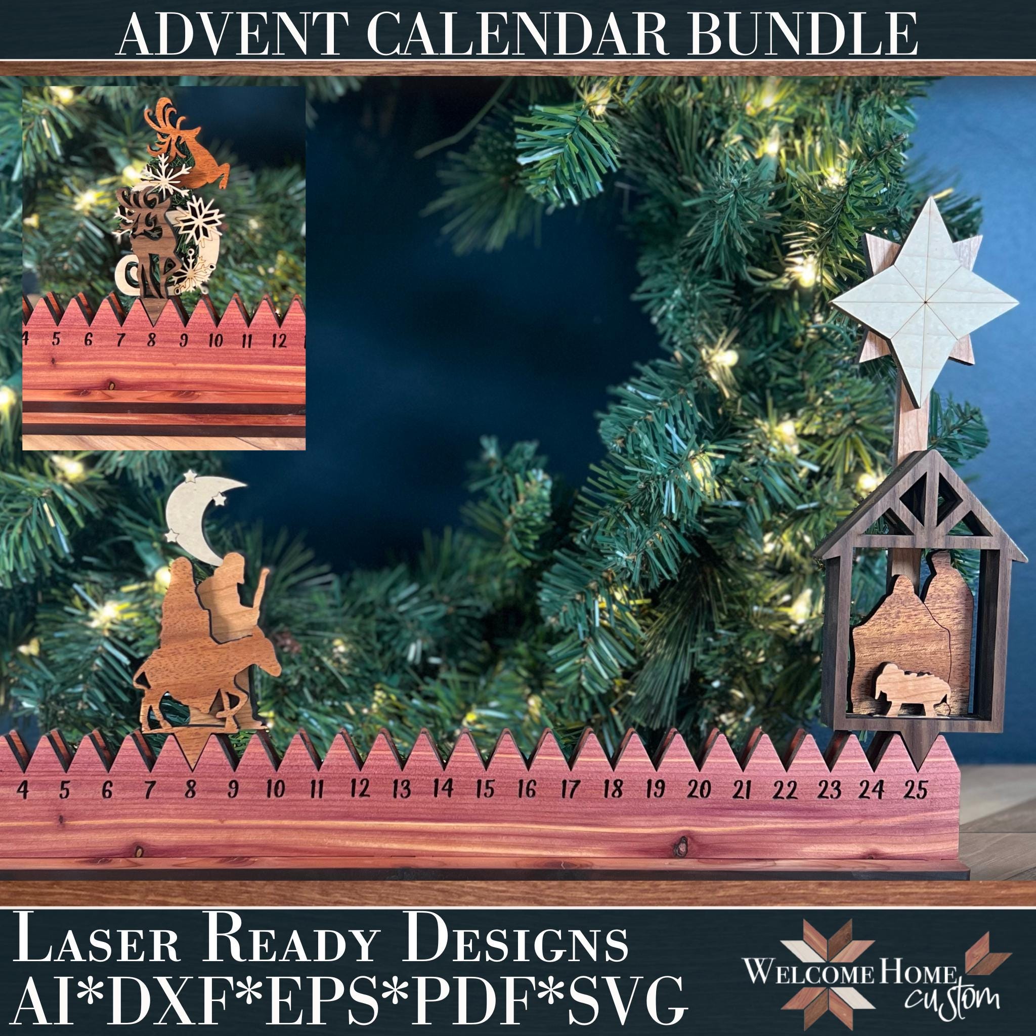 Advent Calendar BUNDLE Laser Cut Files - Reindeer With Swirl Antlers ...
