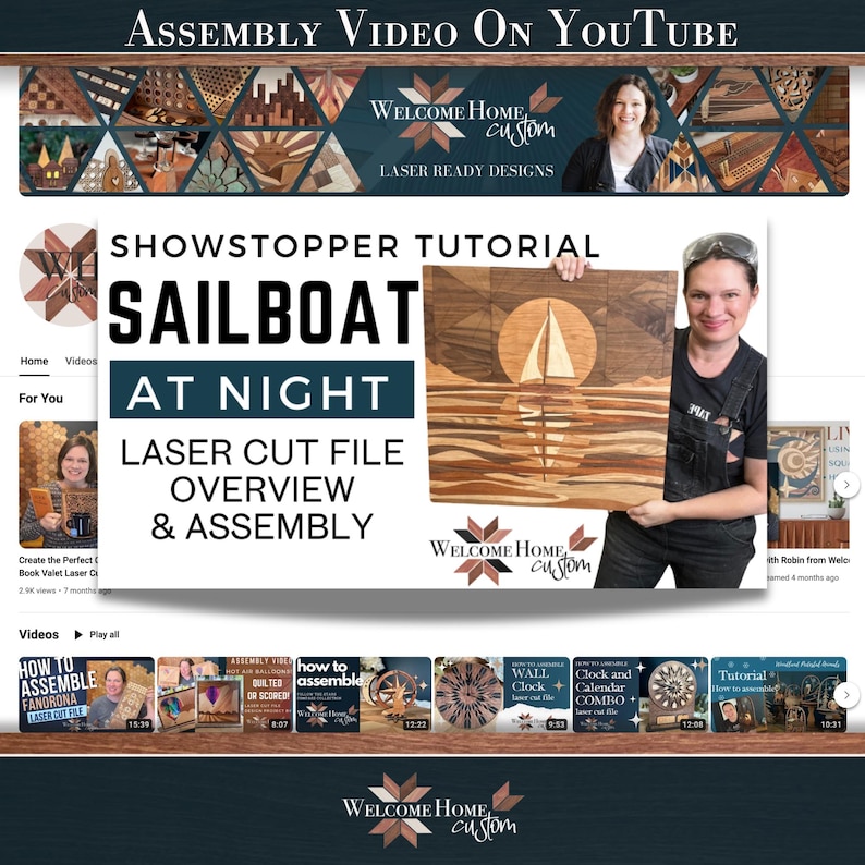 Sailboat at Night Wood Mosaic Showstopper: Laser Cut Lake Scene With ...