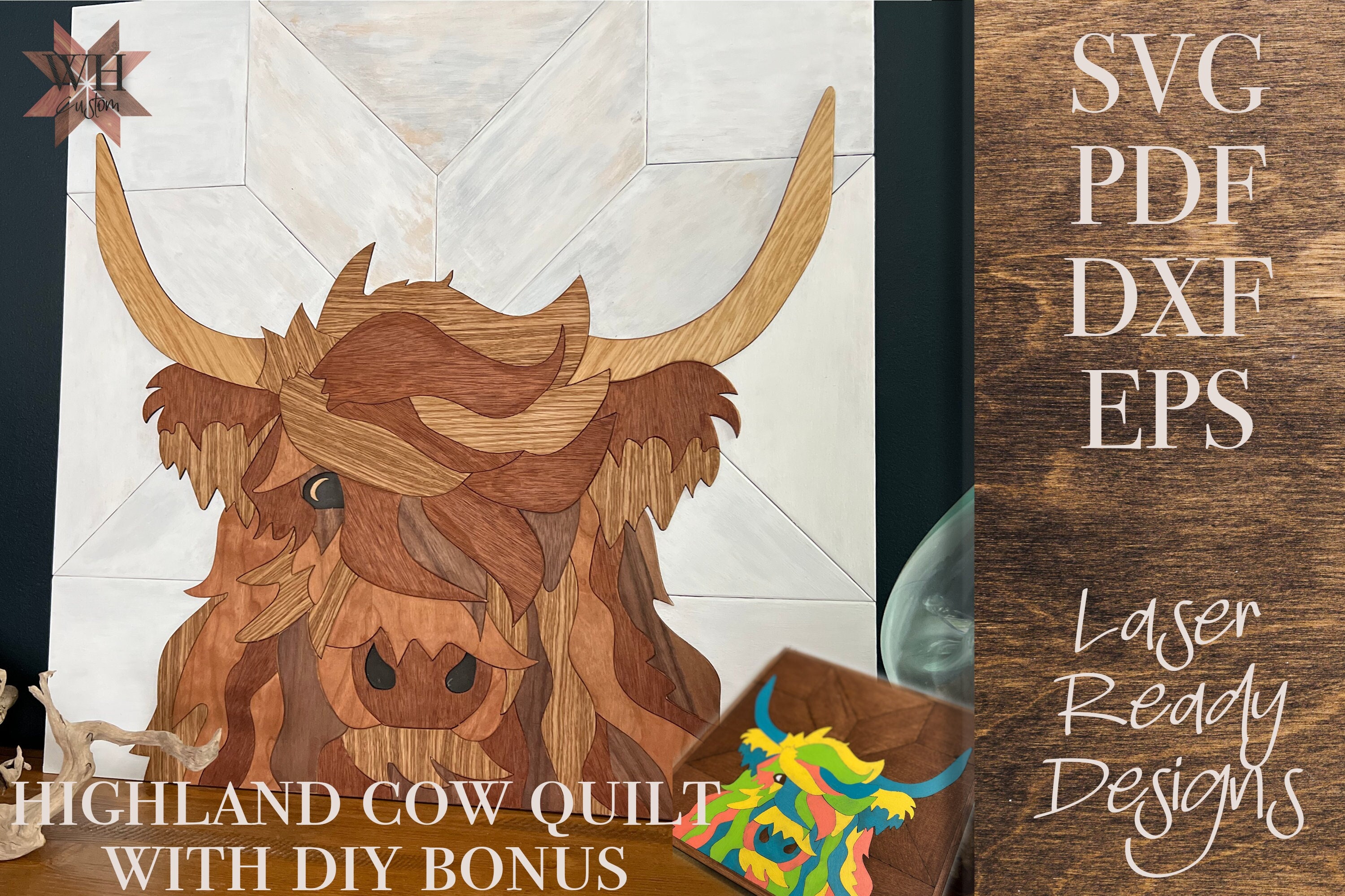 Highland Cow Quilt SVG Laser Cut File Bundle Marquetry - Etsy Canada