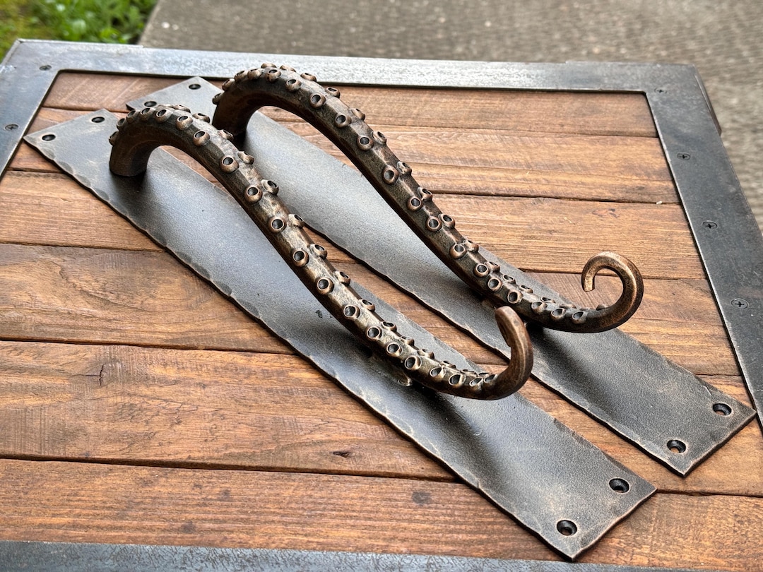 Massive Wrought Iron Octopus Door Pulls. Kraken Door Handles. Barn Door ...