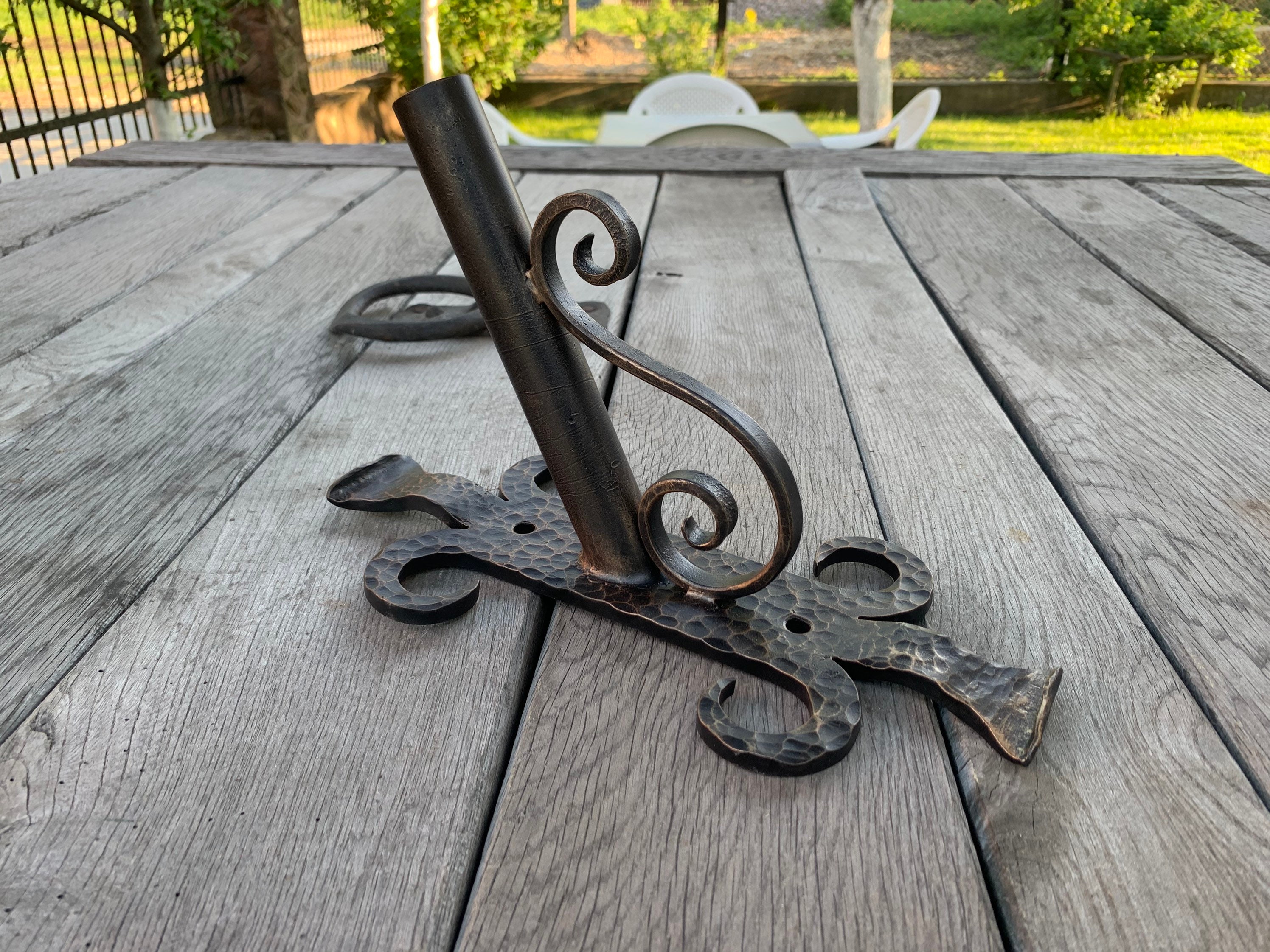 Wrought iron flag holder / Flag pole holder / wall flag holder | Etsy