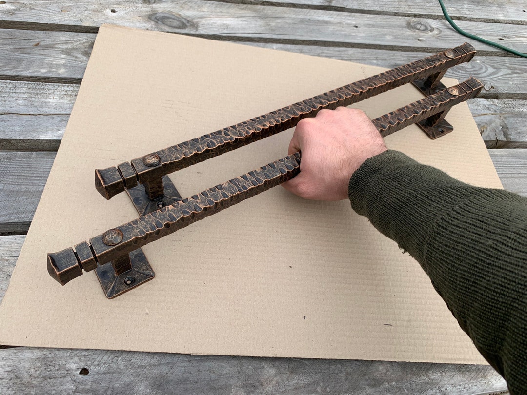 SET OF TWO 24” Massive Iron Door Handles. Barn Door Pulls. Rustic Door ...