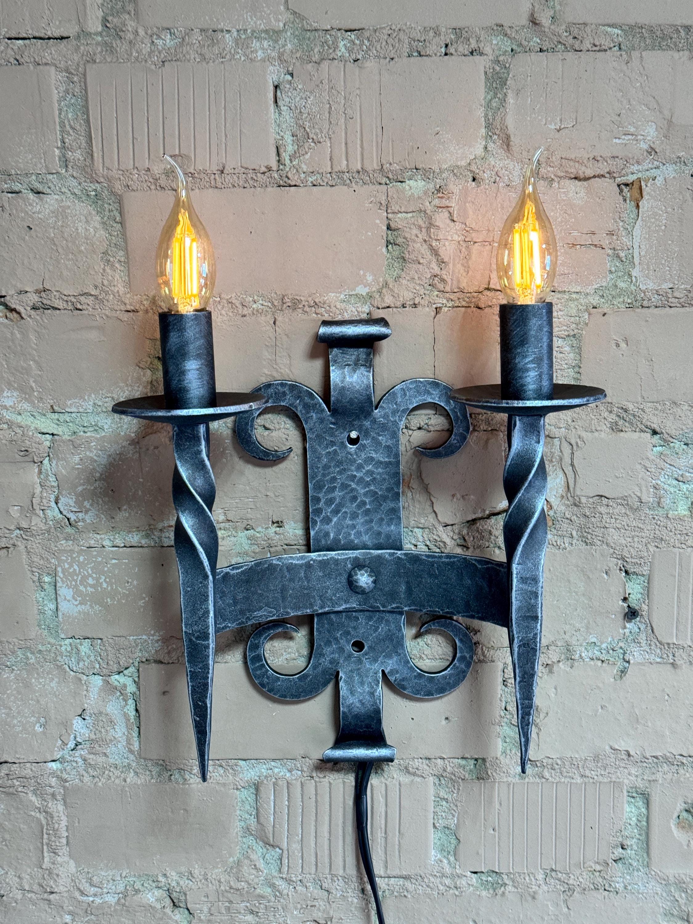 Rustic Wrought Iron Wall Sconce Hand Forged Candle Style Light Fixture ...