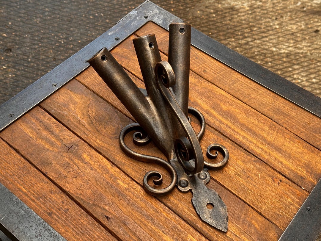 Triple Wrought Iron Flag Holder. Flag Pole Holder. Wall Flag Holder ...