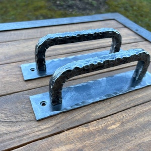 Set of Two 8” Wrought Iron Rustic Door Handles. Hand Forged Drawer ...