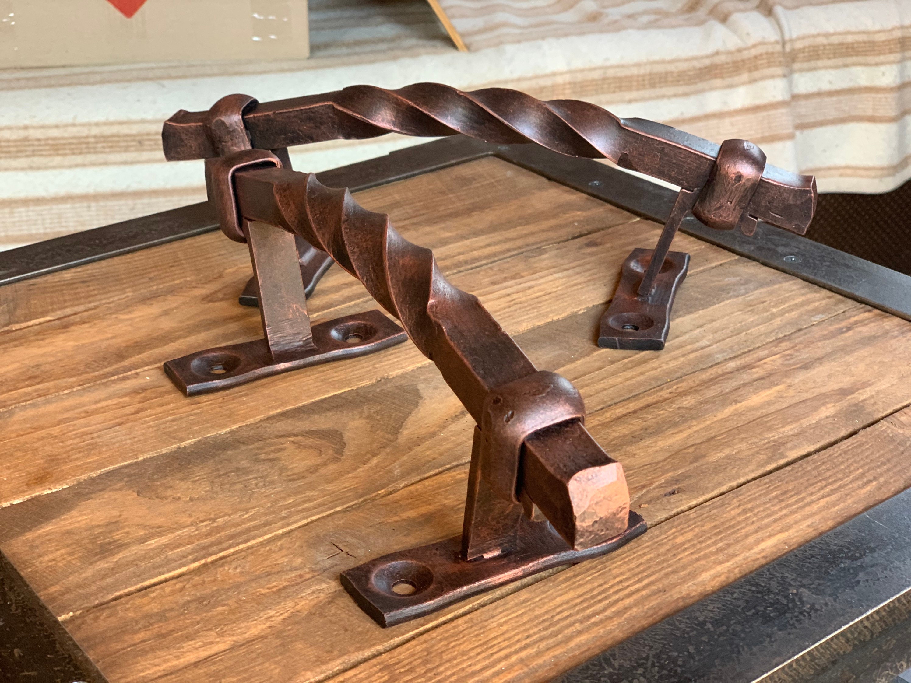 Set of Two Wrought Iron Door Pulls. Massive Iron Door Handle. Barn Door ...