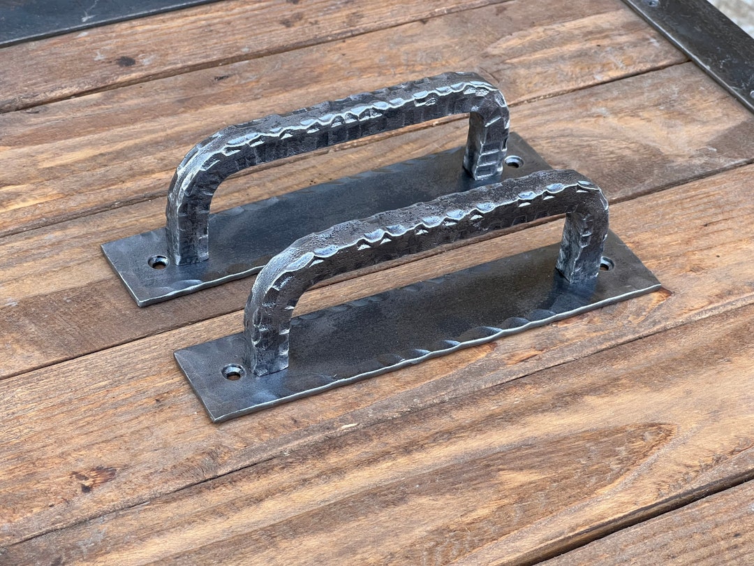 Set of Two 8” Wrought Iron Rustic Door Handles. Hand Forged Drawer ...