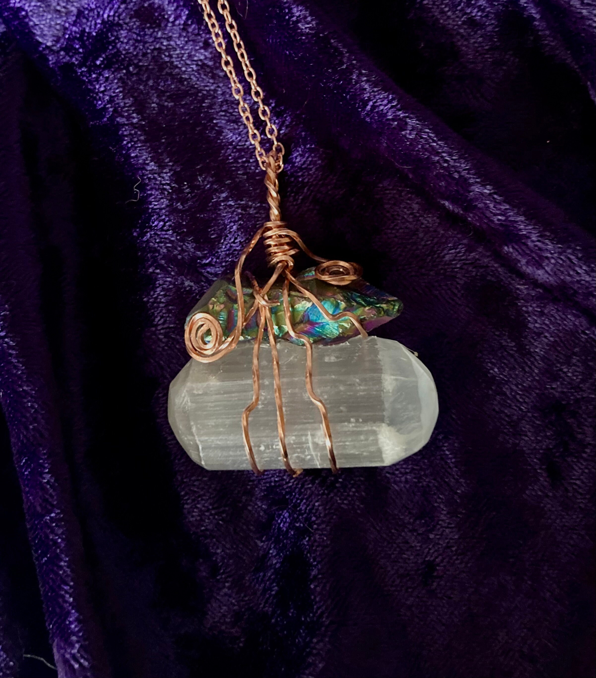 Selenite/peacock Ore Copper Pendant - Etsy