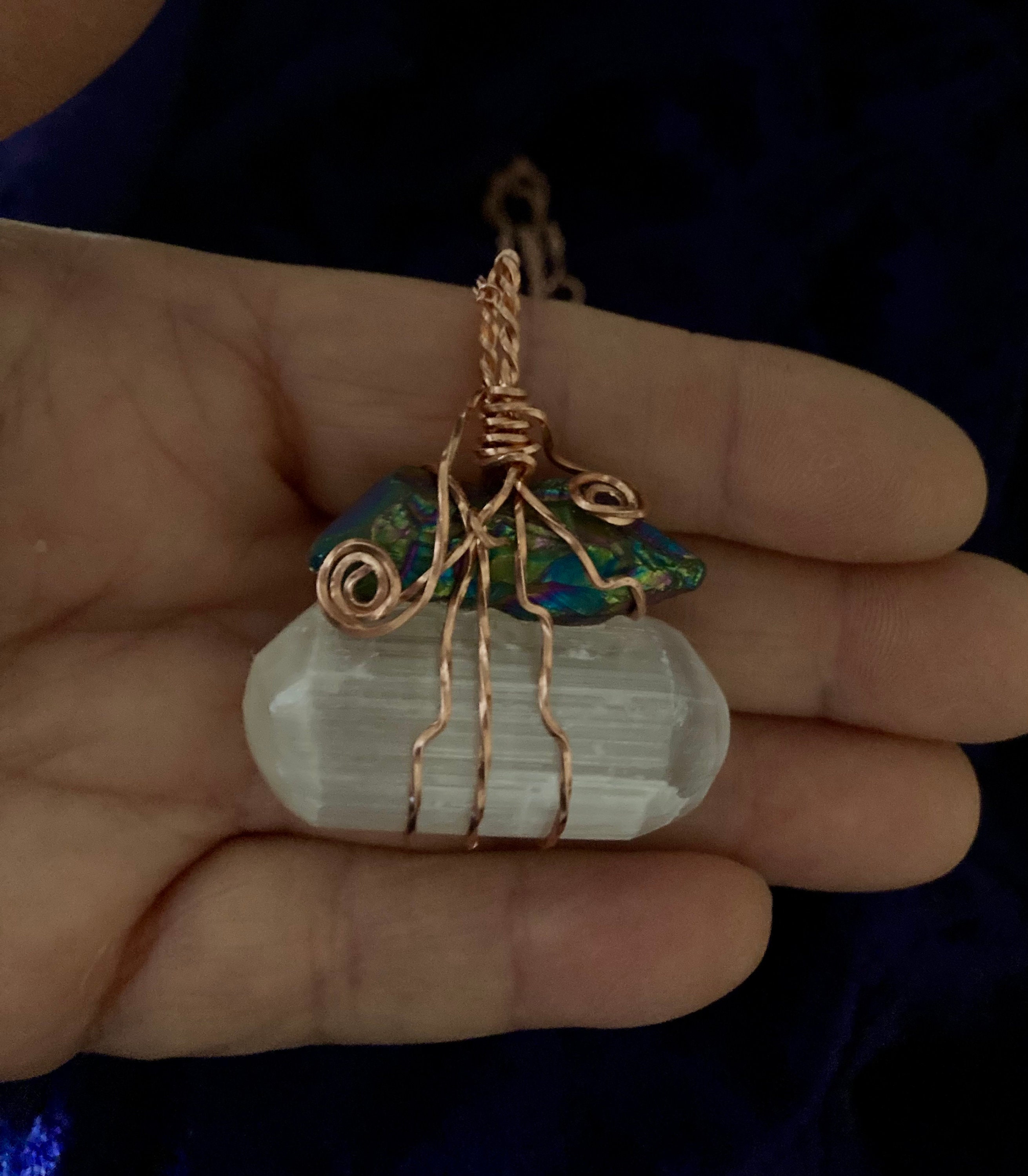 Selenite/peacock Ore Copper Pendant - Etsy