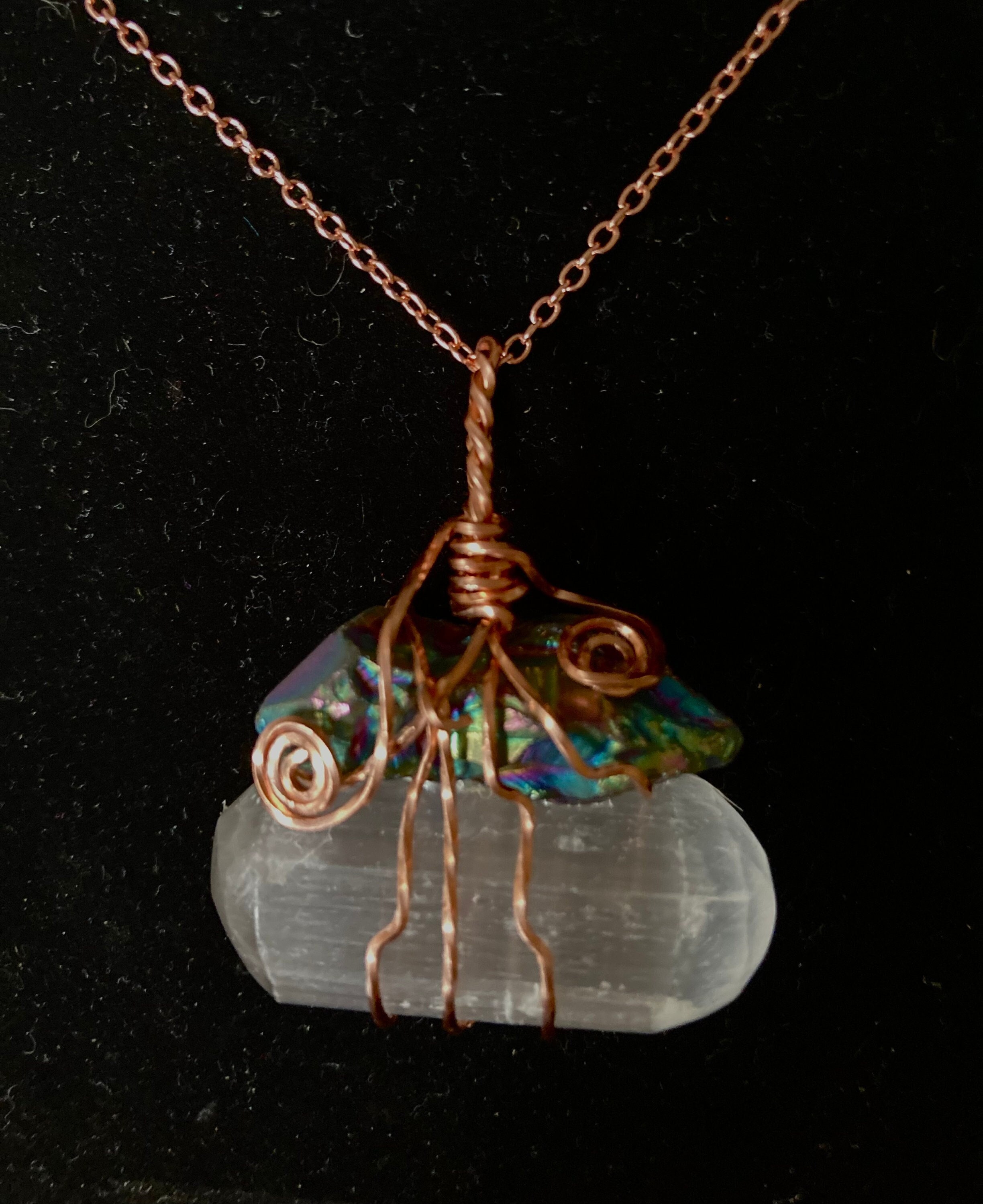 Selenite/peacock Ore Copper Pendant - Etsy