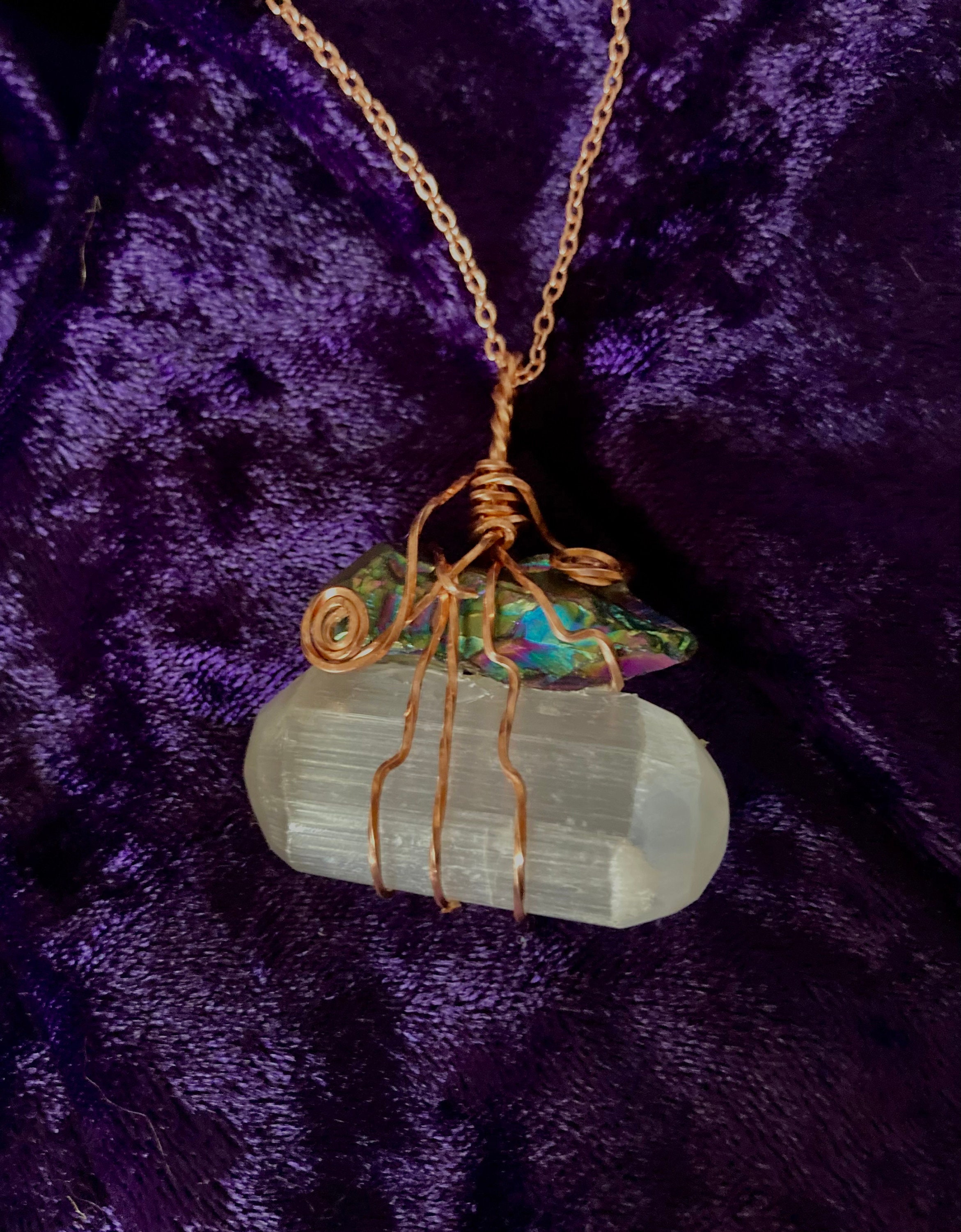Selenite/peacock Ore Copper Pendant - Etsy