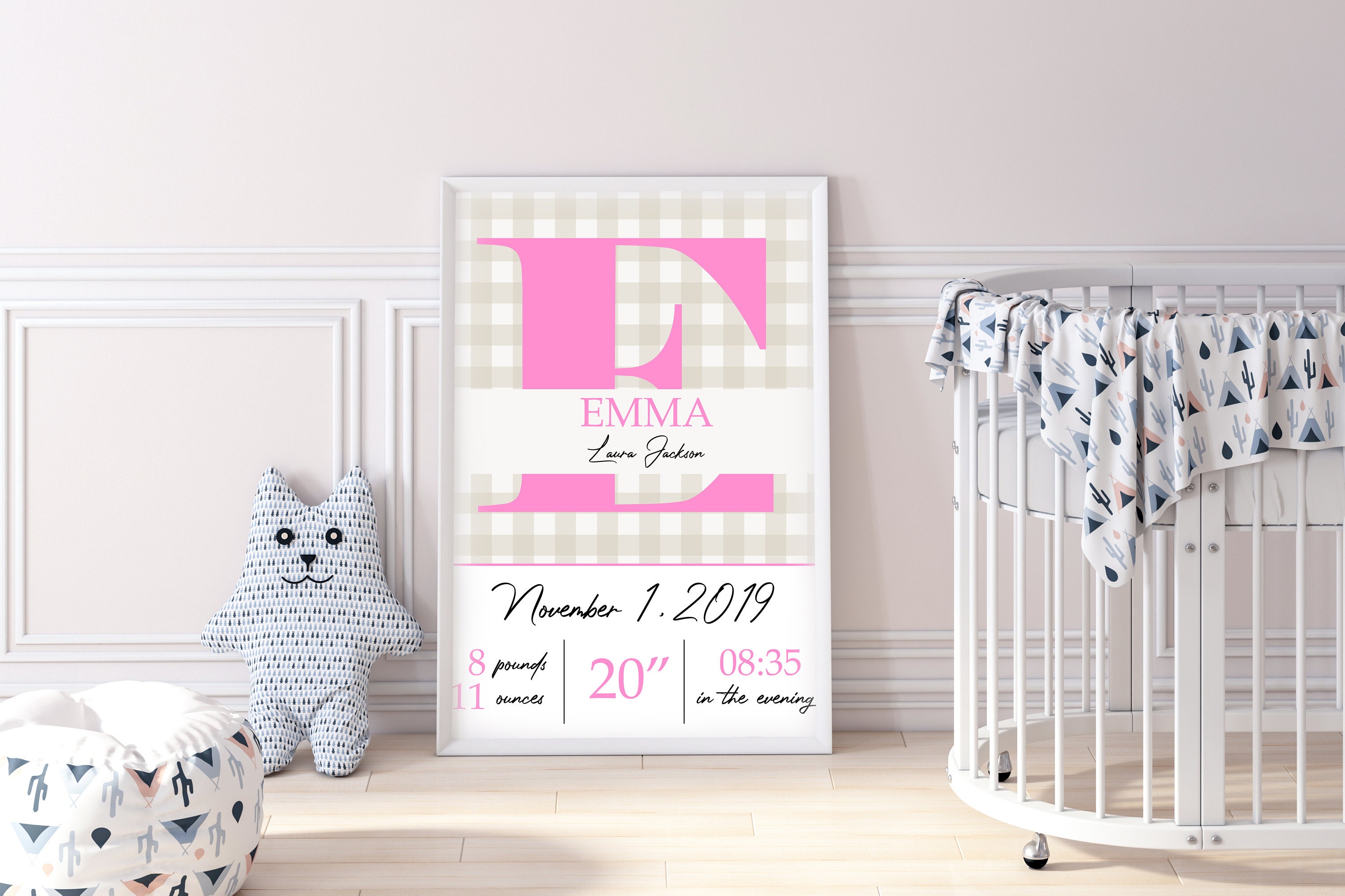 Personalised Printable Birth Details With Monogram - Etsy