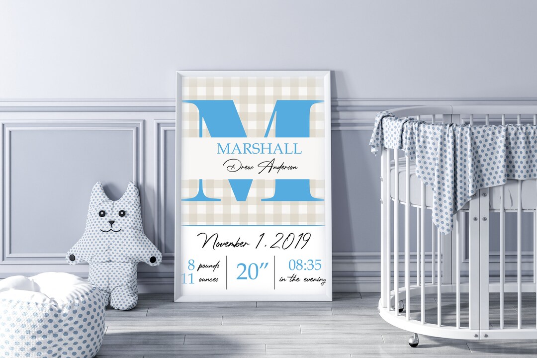 Personalised Printable Birth Details With Monogram - Etsy