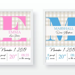 Personalised Printable Birth Details With Monogram - Etsy