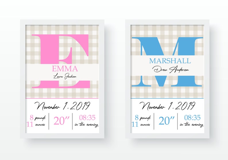Personalised Printable Birth Details With Monogram - Etsy